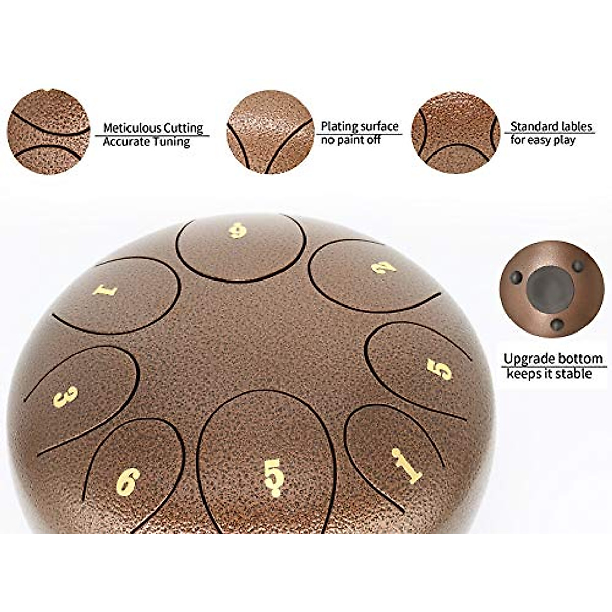 Steel Tongue Drum Tank Drum - Standard C Key 8 Notes 8 inches Pan Drum - Percussion Instrument with Drum Mallets -Handpan Drum with Bag, Music Book, Finger Picks for Camping, Meditation, or Yoga