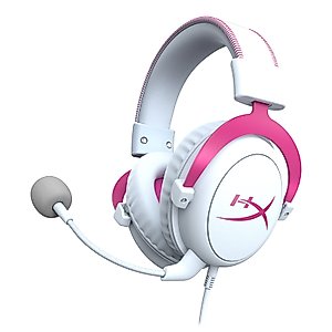 HyperX Cloud II - Gaming Headset, 7.1 Virtual Surround Sound, Memory Foam Ear Pads, Durable Aluminum Frame, Detachable Microphone, Works with PC, PS5, PS4 – White/Pink