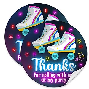 Roller Skating Party Thank You Sticker Labels, 2" Party Circle Stickers, Great for Party Favors, Envelope Seals & Goodie Bags（54 Count）