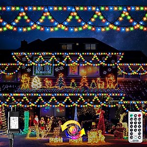 MZD8391 40FT 380 LED Christmas Lights Outdoor Indoor, Waterproof Christmas Icicle Lights, END to END Connect, Christmas String Lights for Christmas Decorations (Warm White & Multicolor)