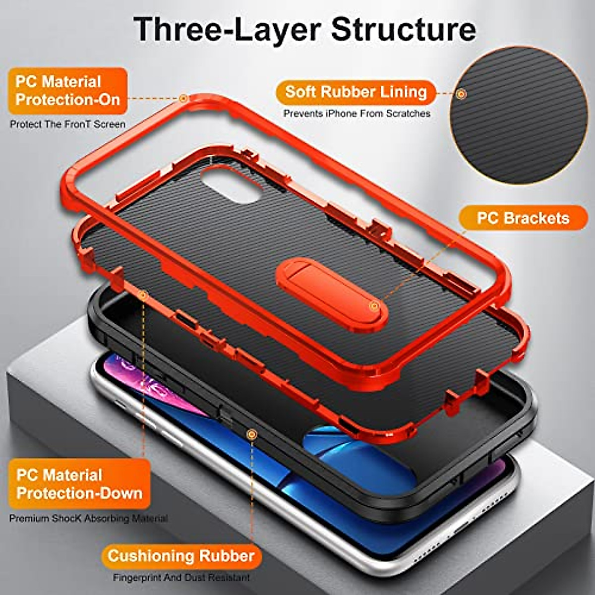 IDweel iPhone XR Case with Build-in Kickstand,Heavy Duty Protection Shockproof Anti-Scratch Rugged Protective Durable Case Hard Cover for iPhone XR 6.1 Inch,Black/Orange