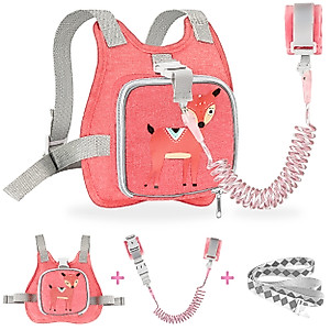 Toddlers Harness Leash & Anti Lost Wrist Link & Betepa Child Safety Harness Leash for Girls Kids Walking Wristband Assistant Strap Reflective Belt for Girl Pink The Best Gift to Keep Kid Close(Fawn)