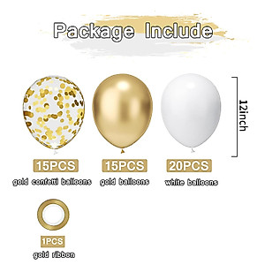 White and Gold Confetti Latex Balloons, 50 Pack 12 inch gold and white Party Balloons with Ribbons for Birthday Graduation Wedding Bridal Shower Party Decoration