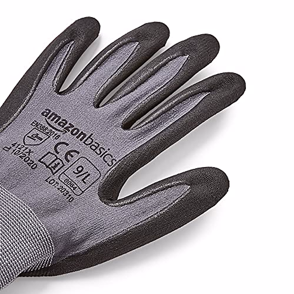 Amazon Basics Micro-Foam Nitrile Coated Gloves, Nylon Liner Fiber, Touch Screen, Grey, Size 9, Large (Pack of 6)