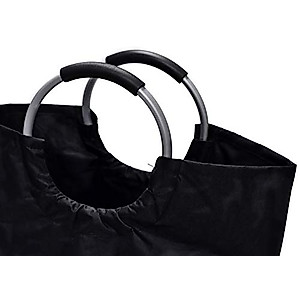 Collapsible Fabric Laundry Hamper - Portable, Foldable Large Capacity Laundry Basket, Durable Comfortable Padded Carry Handles, Self Standing Washing Bin, Folds Easily in Laundry Room Storage. (Black)