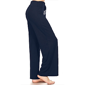Leggings Depot Womens Casual Comfy Long Pajama Lounge Apparel Pants, Navy, Medium