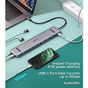 Docking Station USB C, 13-in-1 USB C Hub Multiport Adapter USB C Dongle with 4K Dual HDMI+DP Display+Ethernet+4 USB,+SD/TF+USB C PD+Data Port+Audio/Mic for Dell XPS 13/15/Surface Pro 7 Go
