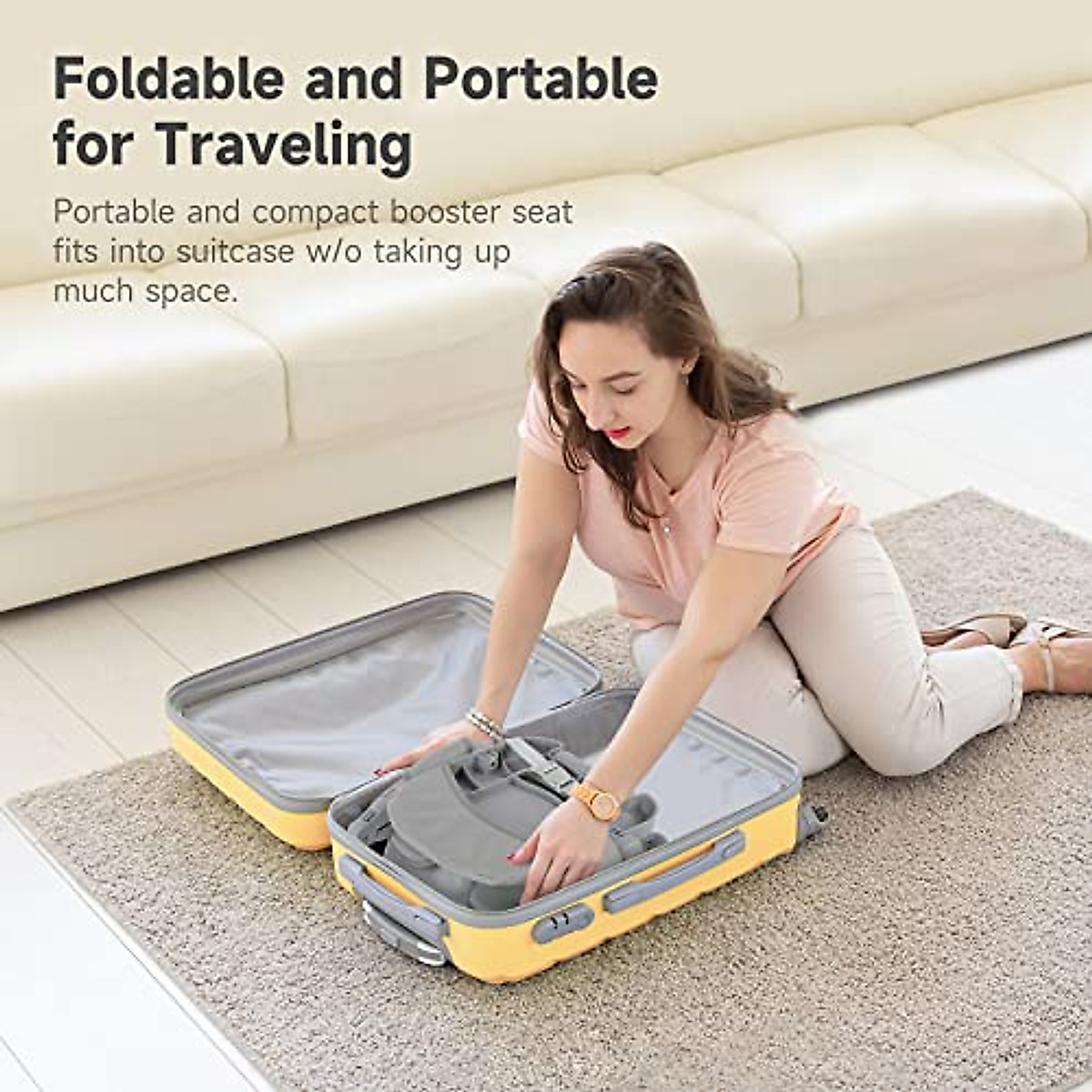 YOLEO High Chairs for Babies and Toddlers, Booster Seat for Dining Table with 4 Level Height Adjustable, Travel High Chair Folding Booster Seat with Cushion (Grey)