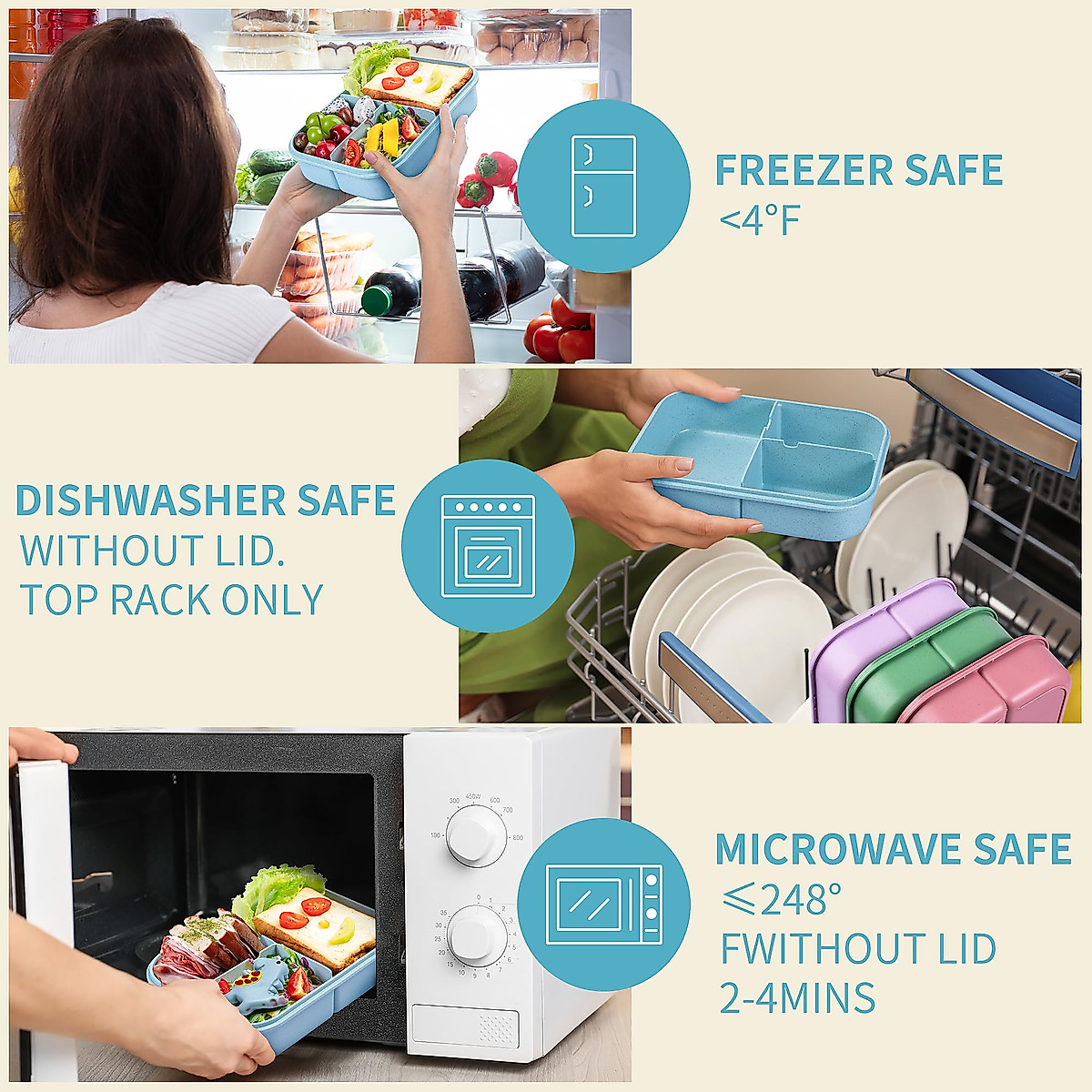 Itopor® Lunch Box,Ideal Leak-Proof Bento Box for Kids & Adults,Natural Wheat Fiber Material,Mom's Eco-Friendly Choice,Kids Lunch Box No BPA & Dyes,Healthy Food-Safe Lunch Container for Family(Blue)