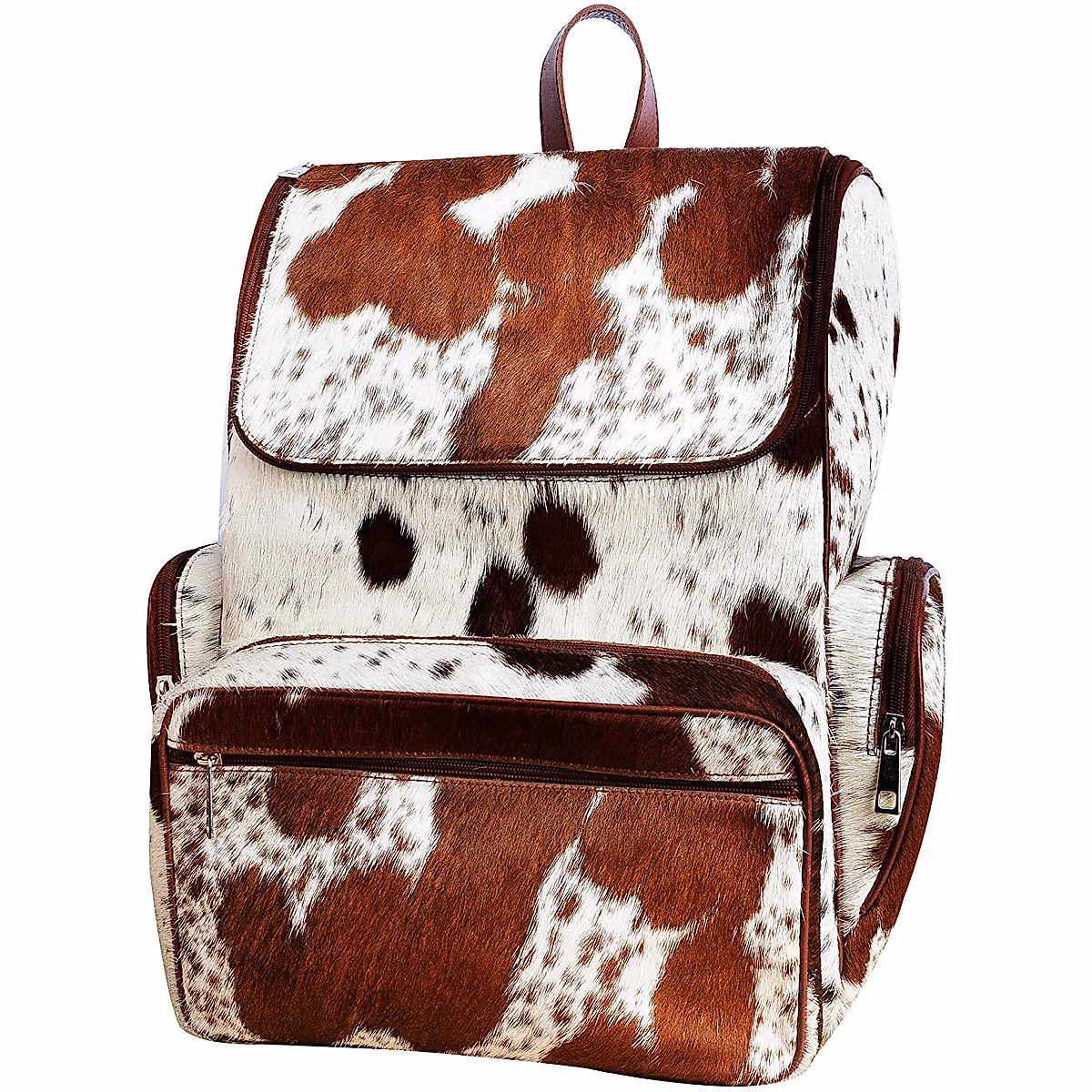 LP-FACON Western Cowhide Print Leather Diaper Backpack | Cute Shower Gifts For Mom | Large Travel Bag Brown & White