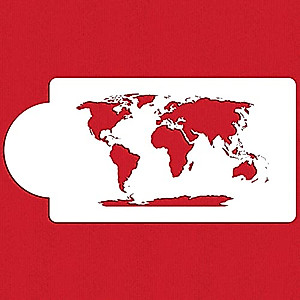 World Map Cake Stencil by Designer Stencils, Beige/semi-transparent, 4.75 x 8"