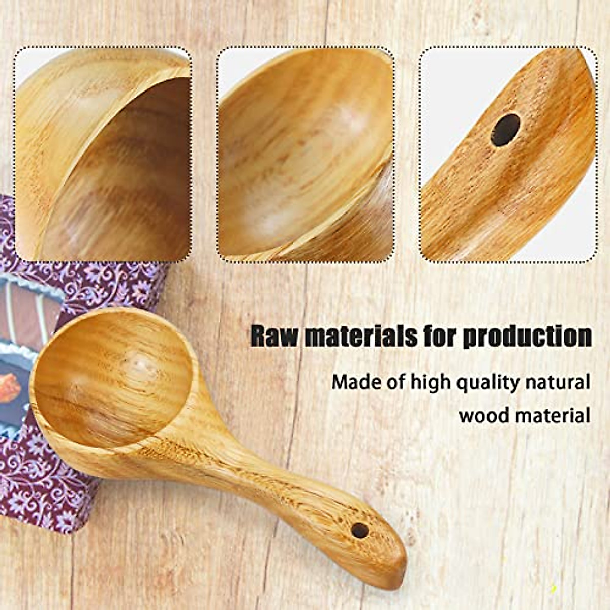 BILLIOTEAM 2 Pack Wooden Kitchen Scoop Ladle,Multipurpose Large Solid Wood Water Spoon Serving Soup Tablespoon for Cooking,Bath Salt,Canisters Flour