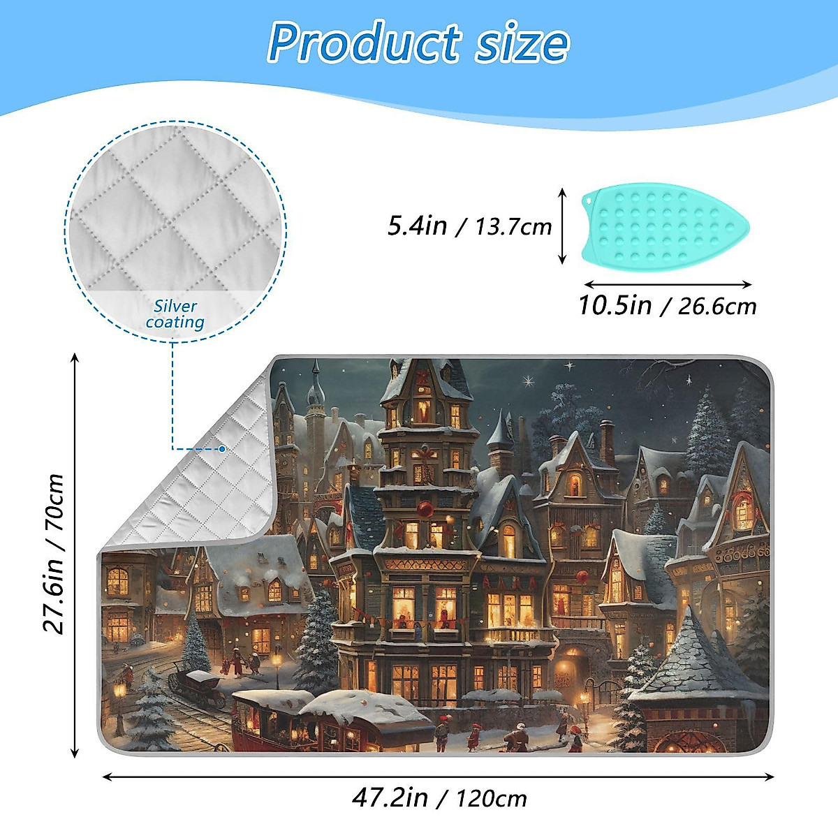 GOODOLD Christmas Town Ironing Mat Portable Travel Ironing Pad for Washer,Dryer,Table Top, Iron Board Alternative Cover, Large Heat Resistant Ironing Blanket