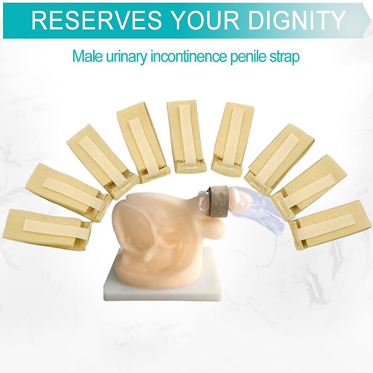 Reusable Male External Catheter Strap Leak Free Condom Cath Fixer Adjustable Penile Sheaths Urinary Condom Straps Holder Band for Prostate Surgery Men Patients Camel, 10 Pcs