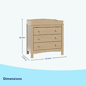 Graco Noah 3 Drawer Chest with Changing Topper (Driftwood) - GREENGUARD Gold Certified, Dresser for Nursery, 3 Drawer Dresser, Kids Dresser, Nursery Dresser Drawer Organizer, Chest of Drawers