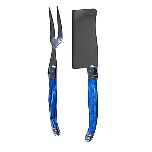 Laguiole Premium Dishwasher Safe Stainless Steel 2-Piece Cheese Set, Marbled Blue Handle by Clermont Coutellerie