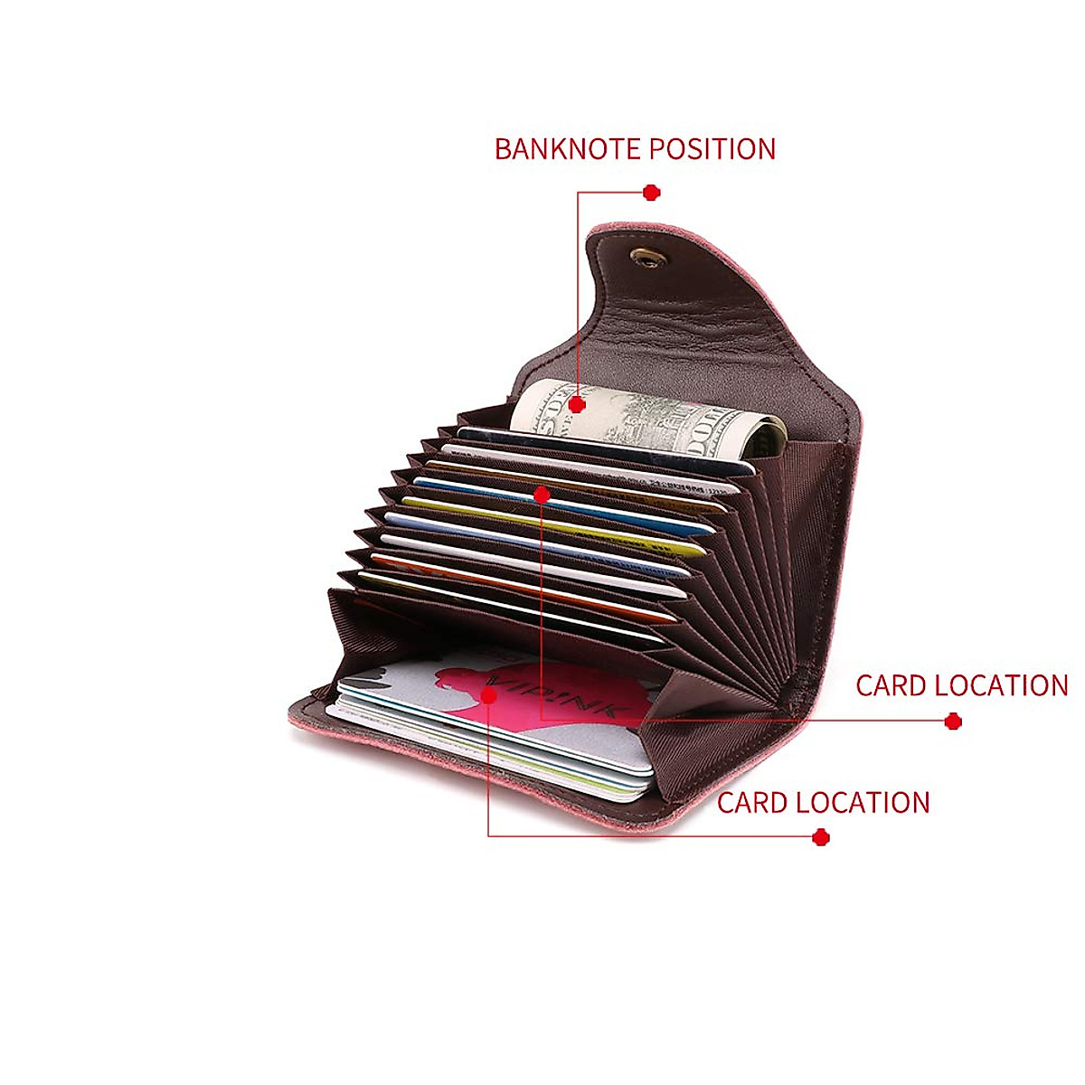 Brass Tacks Leathercraft Full Leather Card Cases for Women 11 Card Position 10 Colors Small Women's Wallet (Pink)