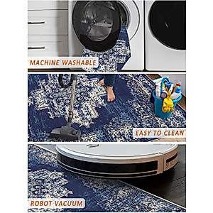 vivorug Washable Rug, Ultra Soft - 4' Round Rug - Non Slip, Stain Resistant Area Rugs for Living Room Bedroom, Vintage Inspired (Grey/Medallion, 4 Round)