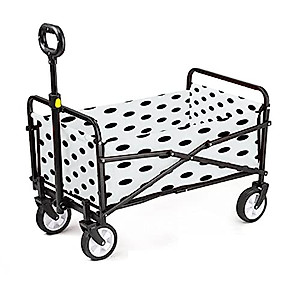 Collapsible Wagon Cart Seamless White with Black dot Decorative Good for Printing Foldable Utility Wagon Large Capacity Garden Cart with Push Bar for Beach Camp Outdoor Shopping