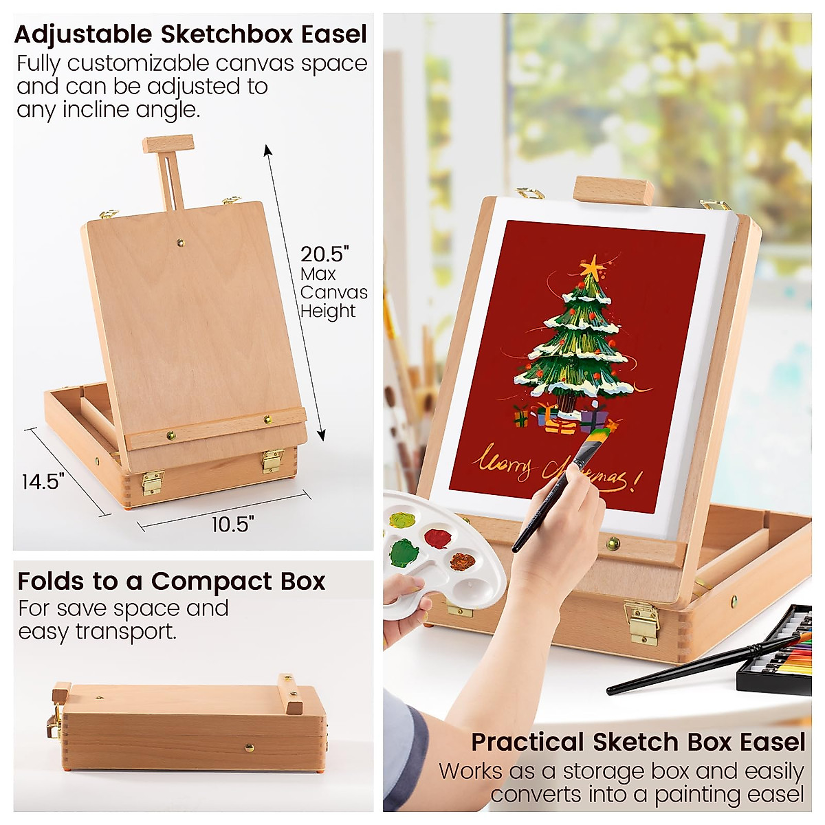 MERRIY Artist Acrylic Paint Set, Painting Supplies Kit with Tabletop Sketch Box Easel, 12 Colors Acrylic Paints,10"x 12" Stretched Canvas,Premium Acrylic Painting Set for Artist Adults, Beginners