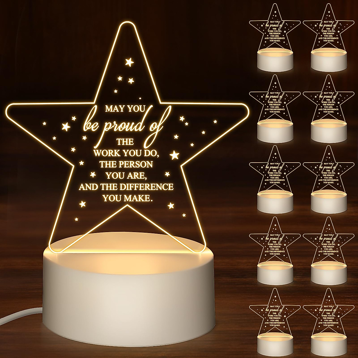 30 Pcs Employee Appreciation Gifts for Employee Acrylic LED Night Light May You Be Proud The Work You Do Team Gifts Thank You Gift for Volunteer Social Worker Gifts Vet Tech Appreciation(Star)