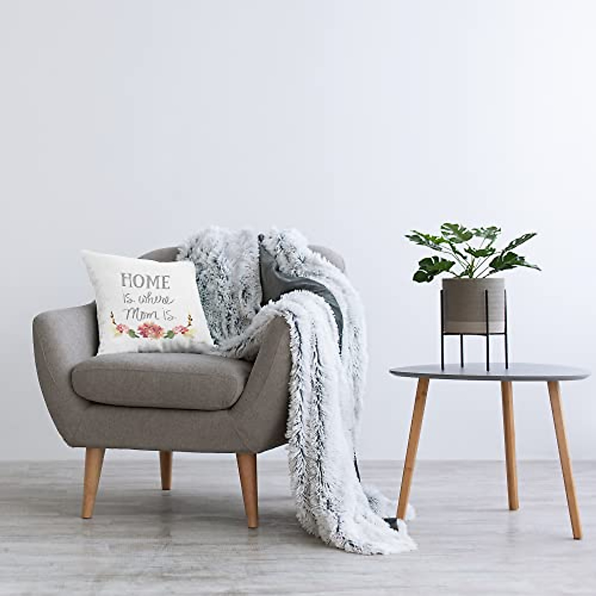 Stupell Industries Mom is Red Floral Blossom Border Design by Lanie Loreth Throw Pillow, 18 x 18, Grey