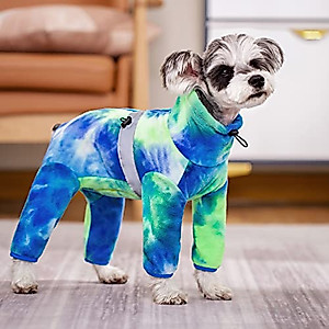 Dog Coats for Small Dogs, Polar Fleece Dog Pajamas Bodysuit for Small Medium Dogs, Dog Winter Jacket, Puppy Onesies Tie Dye Jumpsuits, Dog Full Body Vest, Dog Four-Legged Warm Clothes