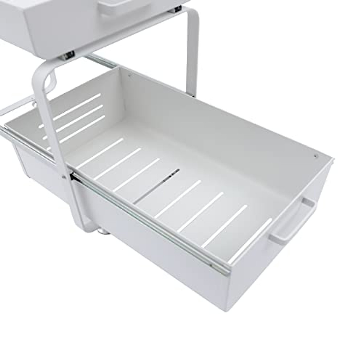 Utility Rolling Cart with Wheels and Sliding Storage Drawer - 2-Tier White Mobile Multipurpose Utility Organizer Cart for Home,Office,Kitchen,Bathroom