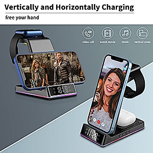 AEQ 3 in 1 Wireless Charger for Apple, Wireless Charging Station for Apple Multiple Devices with Clock/Alarm/Night Light for Apple Watch 8 7 6 SE 5 4 3 2, Airpods 3/2/Pro,iPhone14 13 12 11 Pro Max X