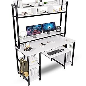 Computer Desk with Hutch Bookshelves, Storage Shelves, Keyboard Tray, Home Office Study Work Desk 53 inch Width, 70 inch High