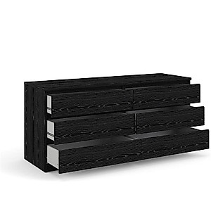 Pemberly Row Modern Contemporary 6 Drawer Wide Double Bedroom Dresser in Black Woodgrain