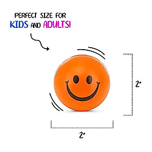 Be Happy! Neon Colored Smile Funny Face Stress Ball - Happy Smile Face Squishies Toys Stress Foam Balls for Soft Play - Bulk Pack of 12 Relaxable 2.5" Stress Relief Smile Squeeze Balls Fun Toys