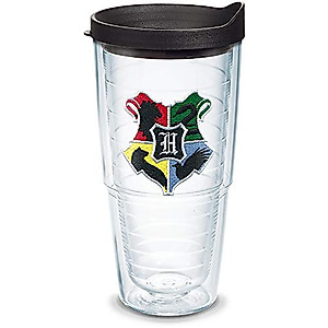 Tervis 1349143 Harry Potter - Hogwarts House Crests Insulated Tumbler with Emblem and Black Lid, 24oz, Clear
