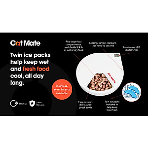 Cat Mate C500 - 5 Meal Digital Automatic Feeder with Ice Packs for Cats and Small Dogs