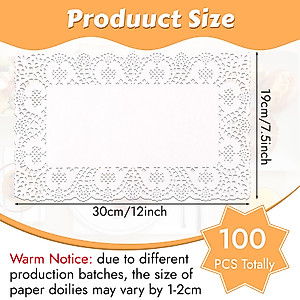 Svalor 100 Pieces Rectangle Paper Doilies, 7.5×12 Inch Doilies for Food, Disposable Lace Paper Doilies for Tables, Paper Placemats Bulk for Cakes Desserts Crafts (White)