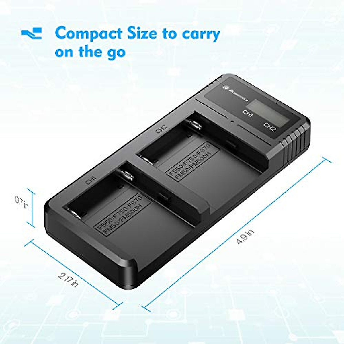 Powerextra Fast Charger Dual USB Charger with LCD Display for Sony NP-F970 NP-F930 NP-F950 NP-F960 NP-F550 NP-F530 NP-F330 NP-F570 Battery