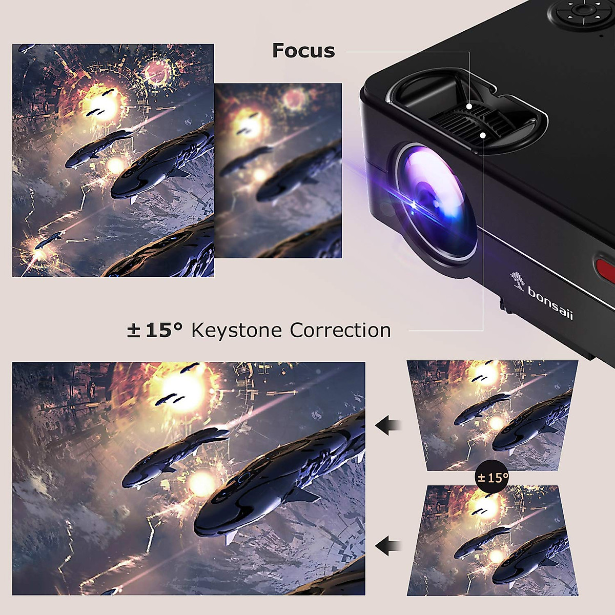 Mini Video Projector, Portable Outdoor Movie Projector 1080P Supported, 4500 Lux LED Phone Projector for Home Theater, Compatible with iPhone, Android, TV Stick, HDMI,USB, PS5, Black