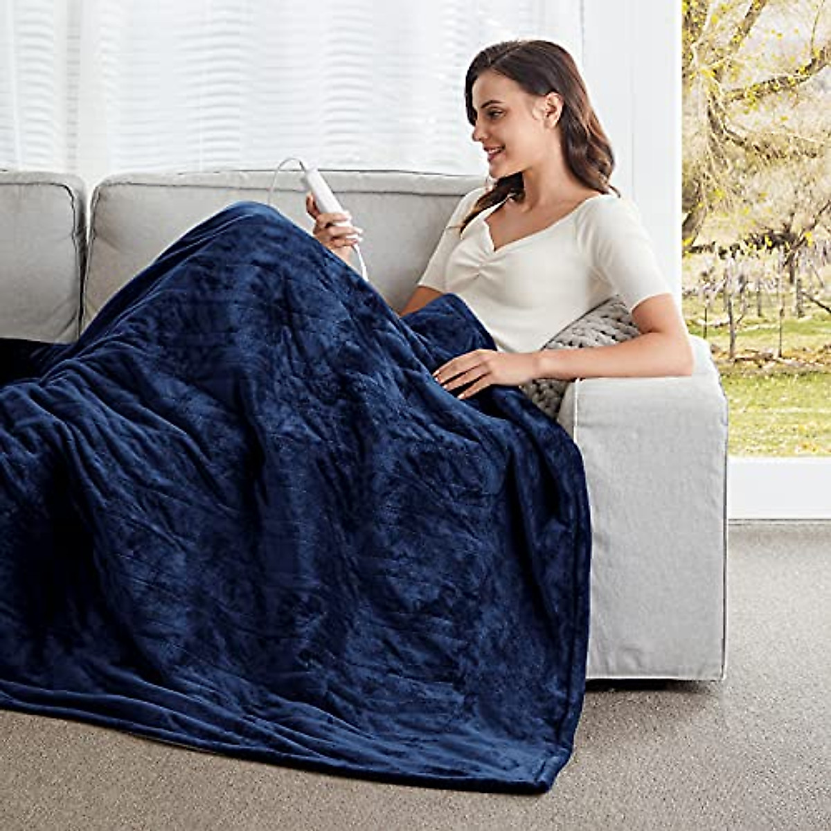 Electric Heated Throw Blanket Twin Size 62" x 84" | 6 Levels Fast Heating & Machine Washable | Full Body Warming Soft Flannel Bed Sofa Blankets with Auto-Off Overheating Protection 8H Timer | Blue
