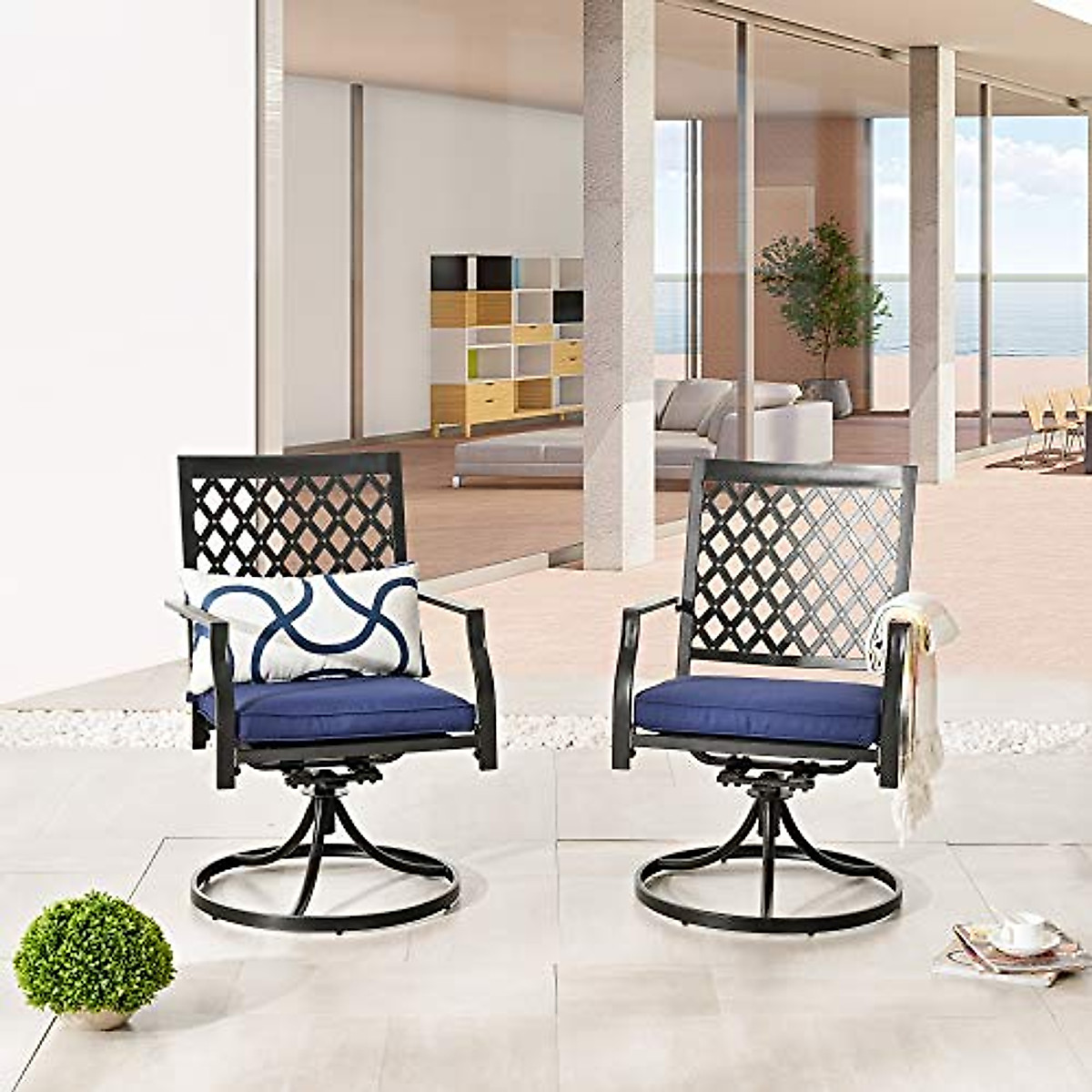 LOKATSE HOME Outdoor Patio Dinning Swivel Chairs Rocker Set of 2 Metal for Garden Backyard Furniture, 2, Blue