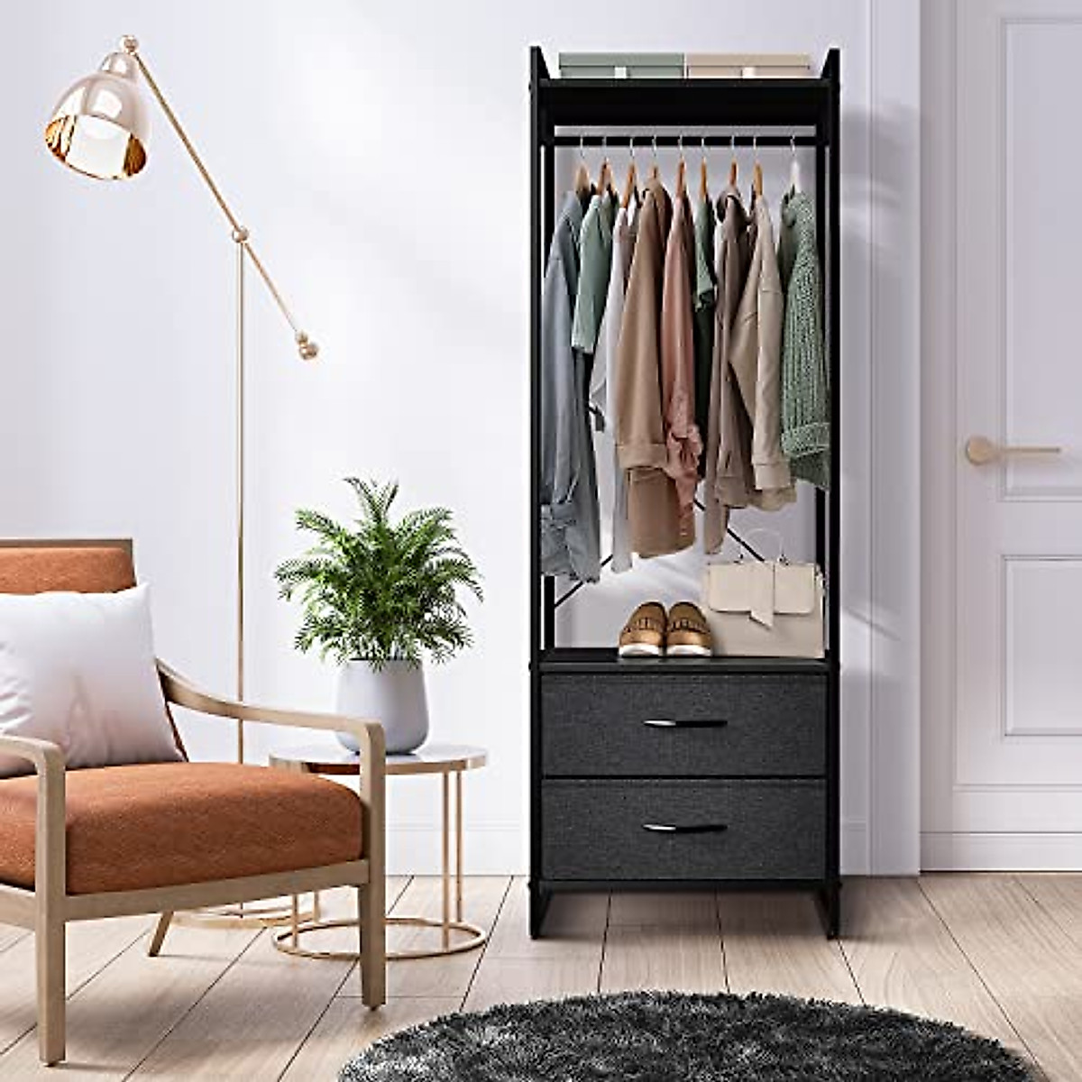 Sorbus Clothing Rack with Drawers - Clothes Stand Dresser - Wood Top, Steel Frame, & Fabric Drawers - Tall Closet Storage Organizer - Garment Rack for Hanging Shirts, Dresses, & Jackets