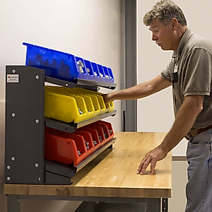 Akro-Mils APRBENCH Work Bench Storage Rack for Plastic Bins – 3 Angled Shelves (36-Inch W x 12-Inch D x 25-Inch H), Gray