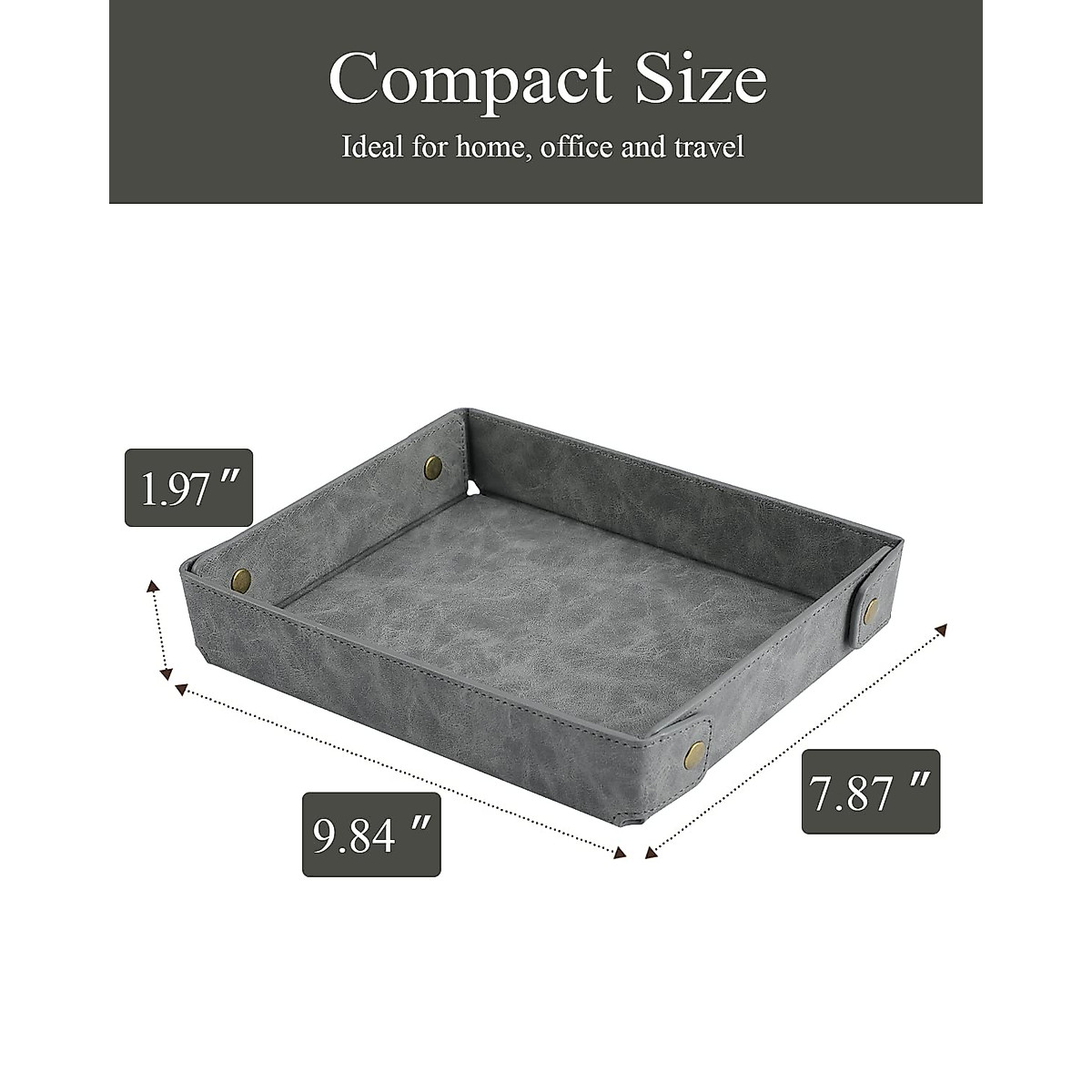 CASIRENA Faux Leather Valet Tray Organizer for Men - Catch-All Tray for Entryway Table Key, Wallet, Watch, Coin Change, Phone, Dresser EDC Dump Jewelry, Bedside Nightstand Desk-top Catchall Tray