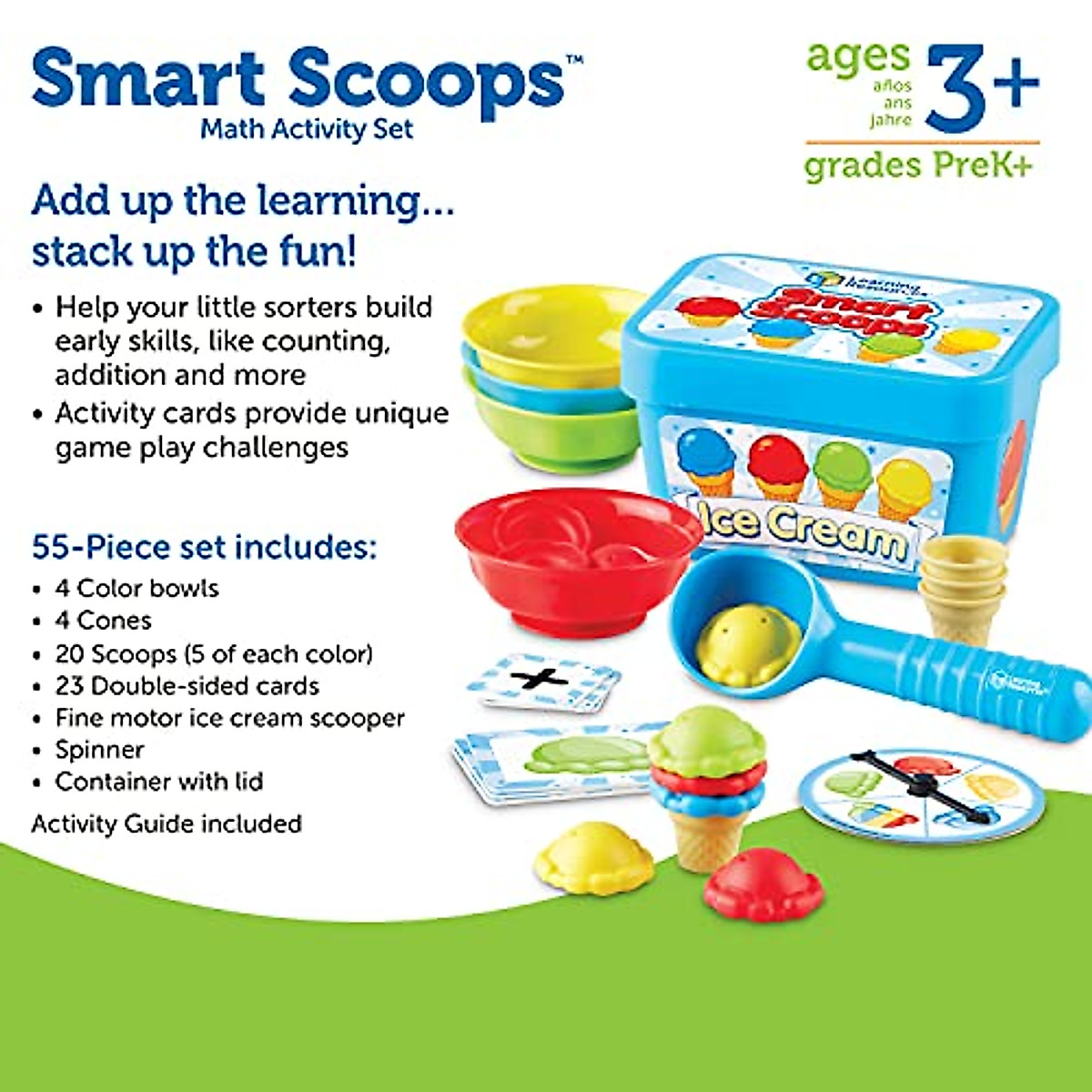 Learning Resources Smart Scoops Math Activity Set, Stacking and Sorting Toys, Develops Early Math Skills, 55 Pieces, Ages 3+