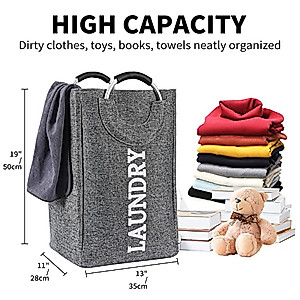 AOFUXTI 50L Freestanding Laundry Basket Collapsible - Bathroom Laundry Hamper Waterproof with Easy Carry Aluminum Handles, Clothes Hampers for Laundry, Bathroom, Bedroom, Dorm (Pink)