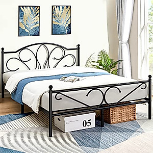 GreenForest Queen Size Bed Frame with Headboard Quick Assembly Heavy Duty Platform Bed Frame with Underbed Storage,No Box Spring Needed Mattress Foundation,Black