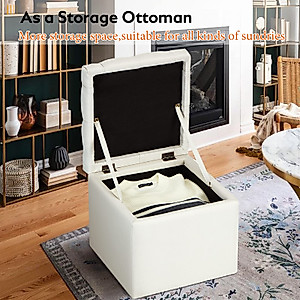 JOMEED 17 Inches Storage Ottoman Cube Set of 2, Linen Fabric Ottoman with Storage for Bedroom, Living Room, Dorm, Button Tufted, No Assembly Required(Beige-2)