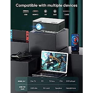 TMY Native 1080P Projector with 5G WiFi and Bluetooth 5.1, 320ANSI 4K Supported Mini Projector, Portable Projector Compatible with TV Stick/Phone/PC/DVD/HDMI/AV/USB/SD, Outdoor Movie Projector