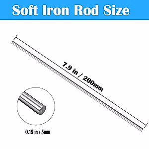 Soft Iron Rod, High Pure Iron Rod, Ideal Core for Making Electromagnets, 0.19" Diameter, 7.9" Long
