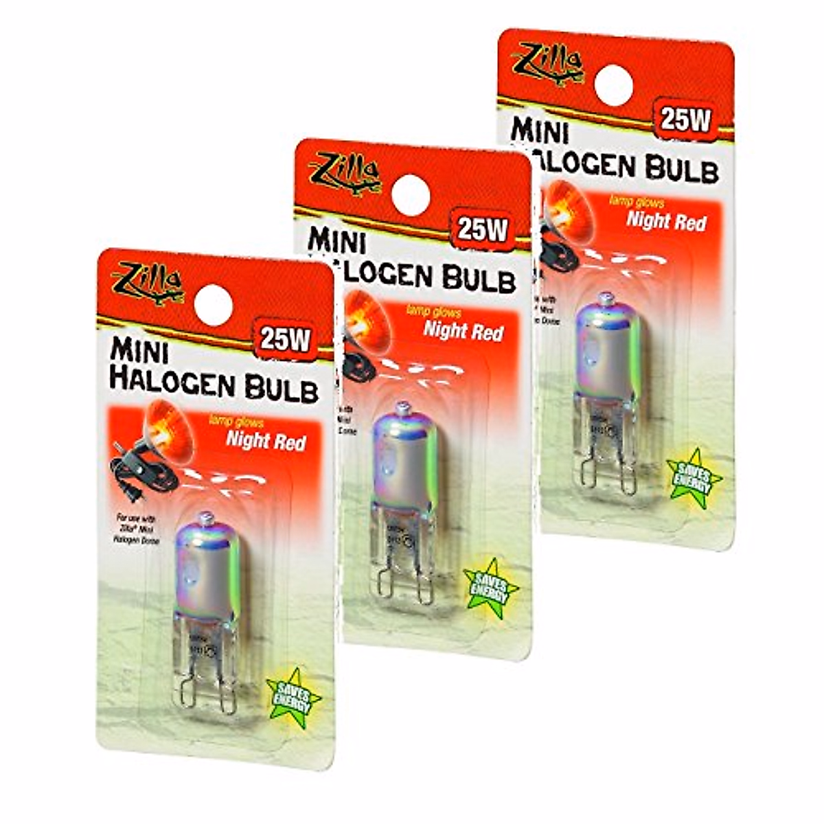 Zilla Mini Halogen Lamp Reptile Bulb, 25-watt, Night Red (3 Pack)