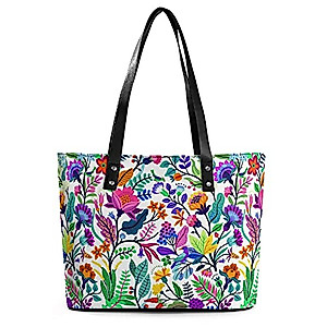 Womens Handbag Flowers Leaves Prints Leather Tote Bag Top Handle Satchel Bags For Lady